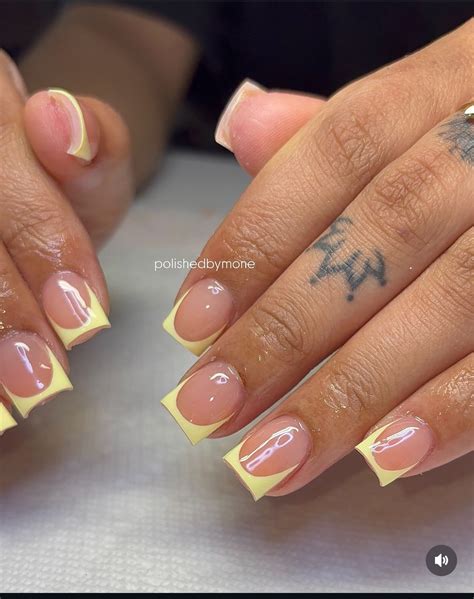 Nails With Yellow Tip Yellow Square French Tip Nails Short Yellow