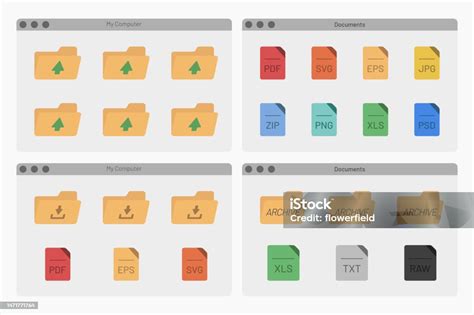 Desktop Interface Window With Folders Files Isolated Simple Ui Vector Flat Illustration Stock