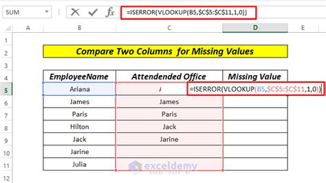 how to compare two columns to find missing values in excel 4 methods