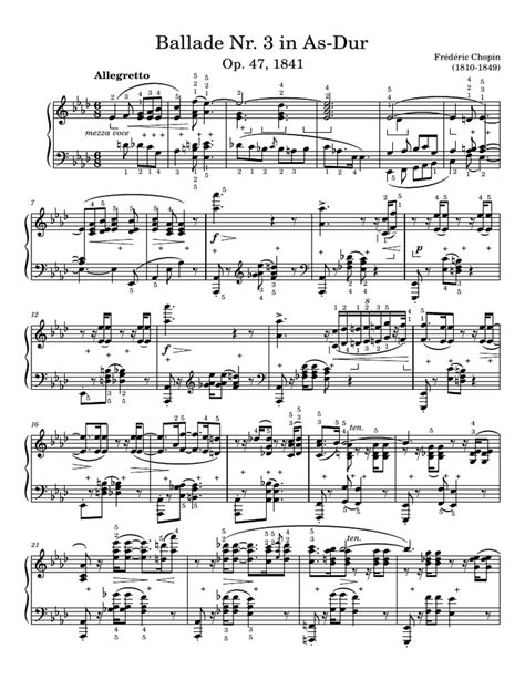Ballade Nr 3 Op 47 Frdric Chopin With Fingering Pdf Musical Compositions Compositions For