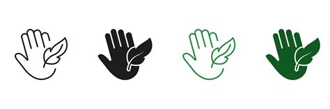 저자극성 개념 검정색과 녹색 아이콘 세트입니다 민감한 손 피부 실루엣과 선 기호 부드러운 저자 극성 징후 피부과 섬세한 화장품 깃털 기호 격리된 벡터 그림 아이콘에 대한