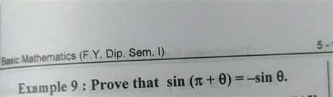 Basic Mathematics F Y Dip Sem I 5−example 9 Prove That Sin π θ −s