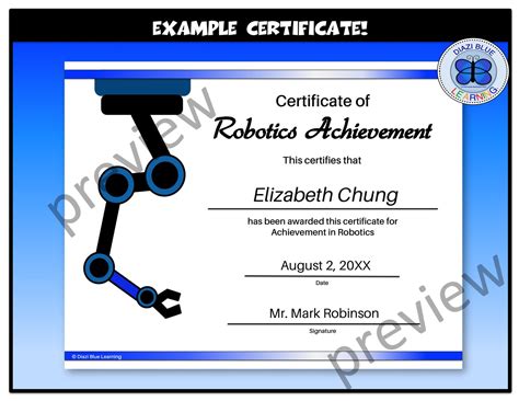 Robotics Certificates Robotics Achievement Editable Robotics