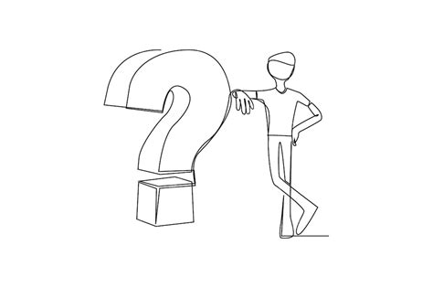연속 한 줄 그리기 소년과 물음표 자주 묻는 질문 개념 한 줄 그리기 디자인 벡터 그래픽 그림 프리미엄 벡터