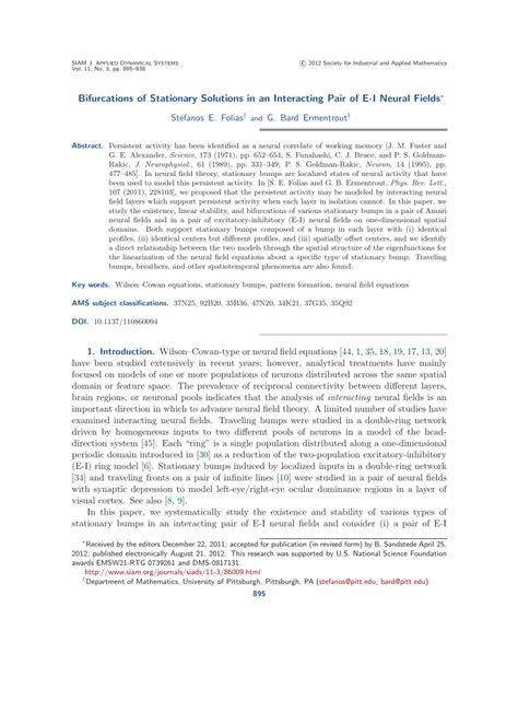 Pdf Bifurcations Of Stationary Solutions In An Interacting Pair Of Ei