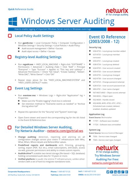 Windows Server Auditing Quick Reference Guide Pdf Windows Registry