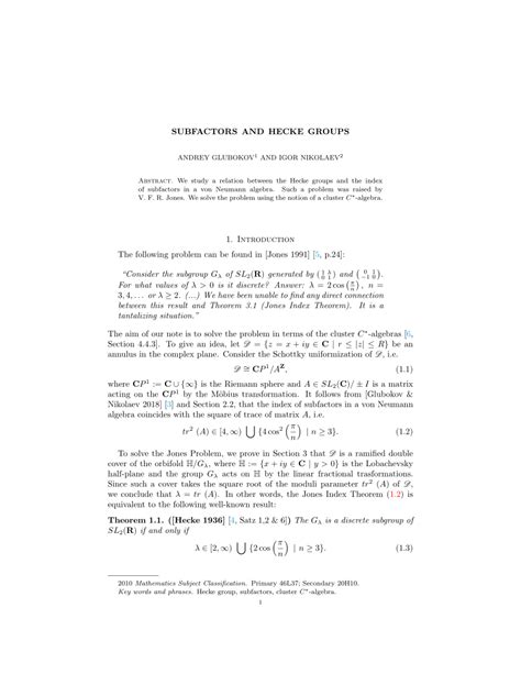 Pdf Subfactors And Hecke Groups