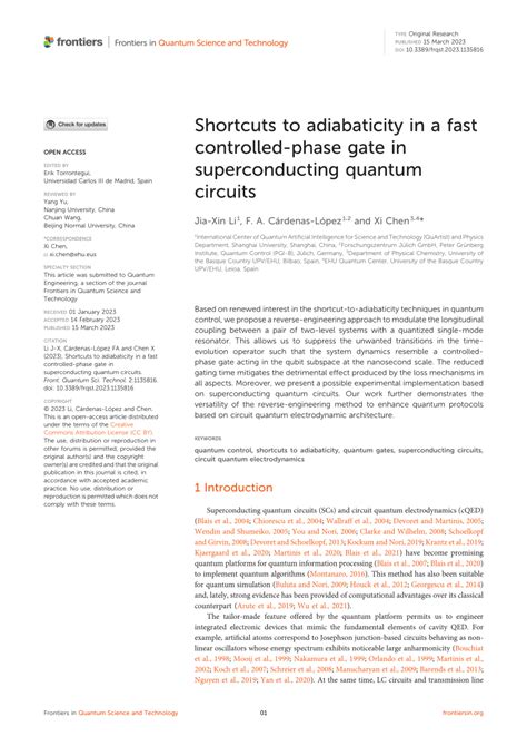 Pdf Shortcuts To Adiabaticity In A Fast Controlled Phase Gate In Superconducting Quantum Circuits