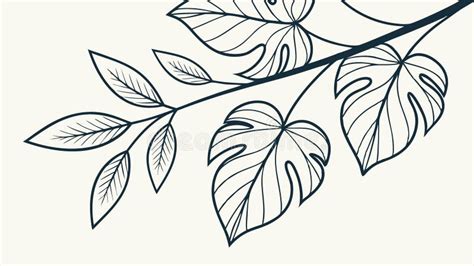 Leafy Branch Line Art Botanical Illustration And Nature Element