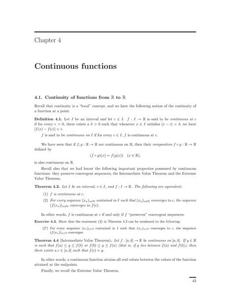 Ma203 2012 Notes Continuous Functions Chapter 4 Continuous