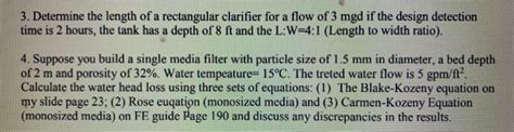 Solved 3 Determine The Length Of A Rectangular Clarifier