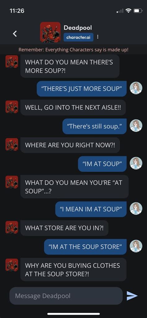 I Tried The Soup Store Meme On Deadpool 😭 Rcharacterai