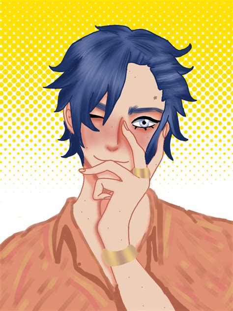 Artstation Парень с синими волосами