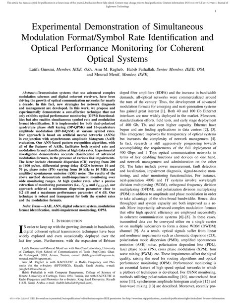 Pdf Experimental Demonstration Of Simultaneous Modulation Format Symbol Rate Identification