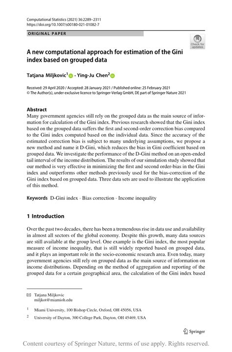A New Computational Approach For Estimation Of The Gini Index Based On