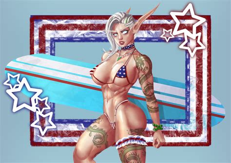 Rule 34 American Flag American Flag Bikini Blonde Female Elf Large