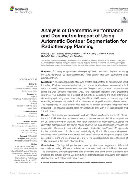 Pdf Analysis Of Geometric Performance And Dosimetric Impact Of Using