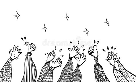 Hand Drawn Of Hands Clapping Ovation Applause Thumbs Up Gestur Stock