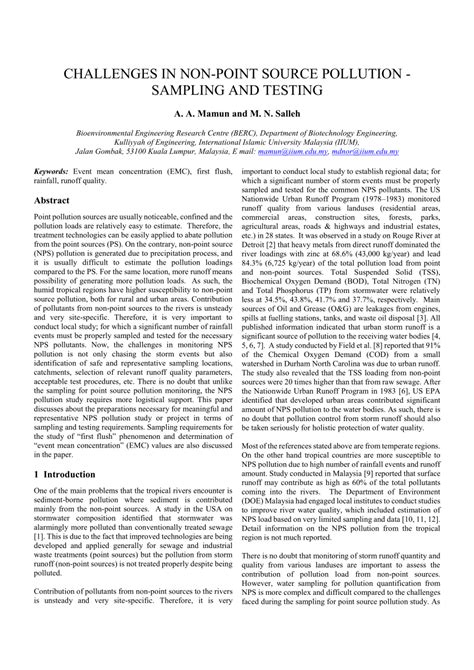 Pdf Challenges In Non Point Source Pollution Sampling And Testing