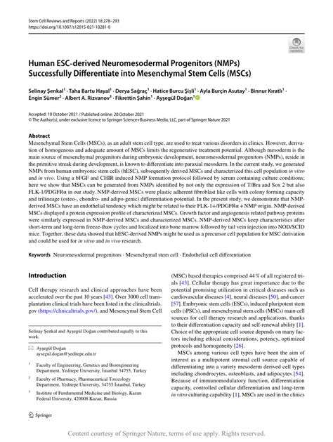 Human Esc Derived Neuromesodermal Progenitors Nmps Successfully