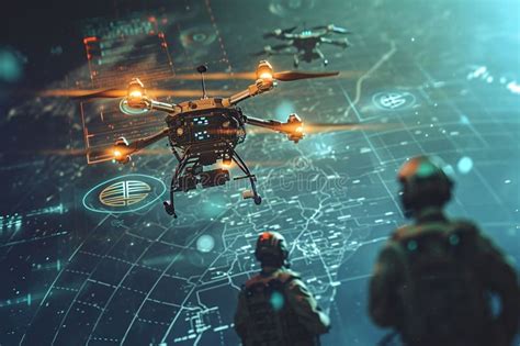 Two Male Soldiers Monitoring Drones In A High Tech Command Environment Stock Image Image Of