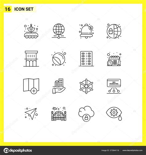 Group Modern Outlines Set Architecture Protection Data Network Notification Editable Stock