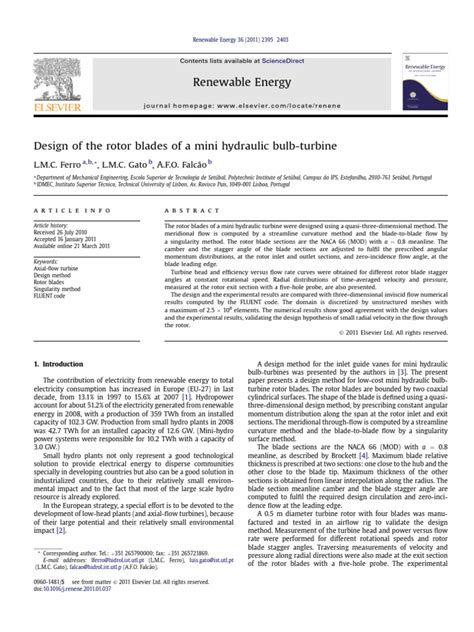 Design Of The Rotor Blades Of A Mini Hydraulic Bulb Turbine Pdf Turbine Rotation Around A