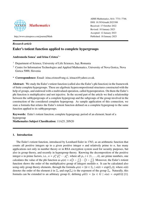 pdf euler s totient function applied to complete hypergroups