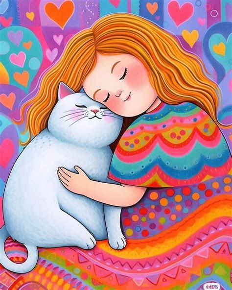 عکس ها و تصاویر ایده نقاشی دخترو گربه باهوشک