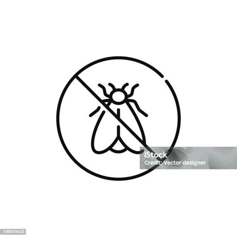 Pas De Symbole De Signe Dicône De Ligne Dinsectes Isolé Sur Fond Blanc