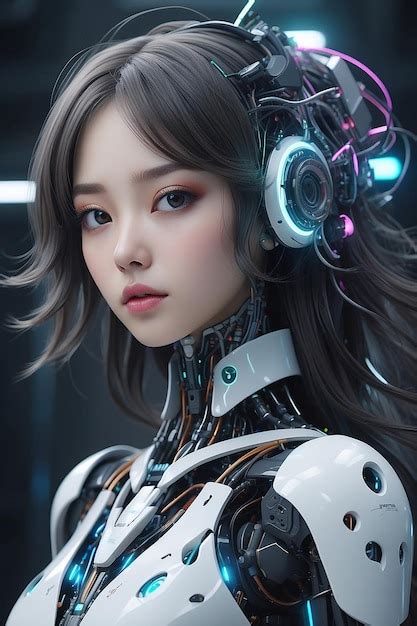 Detailliertes Porträt Erstaunliches Mädchen Cyberpunk Futuristischer