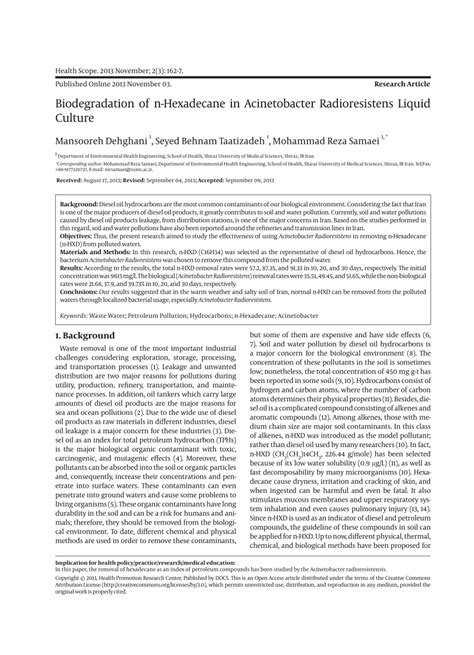 Pdf Biodegradation Of N Hexadecane In Acinetobacter Radioresistens