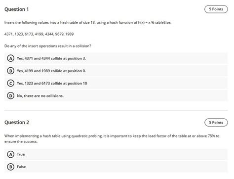 solved question 1 5 points insert the following values into
