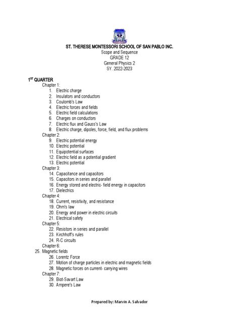 General Physics 2 Scope And Sequence Pdf Electric Field Magnetic Field