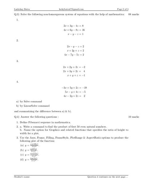 Mathematica Model Test Paper