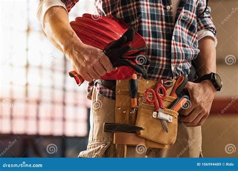 Bricklayer Holding Construction Tools Stock Image Image Of Belt