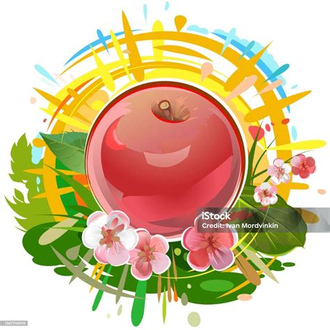 붉은 사과 여름 과일 태양 광선과 주스가 튀는다 정원 농업 공장 가을 잘 익은 수확 흰색 배경에서 격리된 벡터 그림입니다 가을에 대한 스톡 벡터 아트 및 기타 이미지