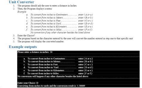 Solved Unit Converter The Program Should Ask The User To Chegg
