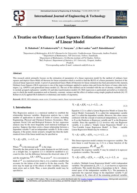 Pdf A Treatise On Ordinary Least Squares Estimation Of Parameters Of