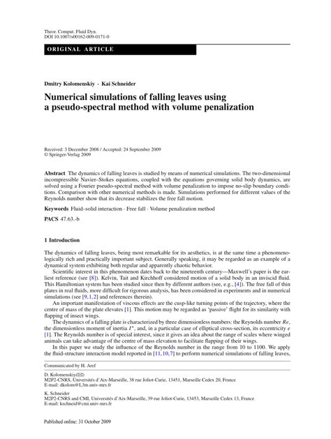 Pdf Numerical Simulations Of Falling Leaves Using A Pseudo Spectral Method With Volume