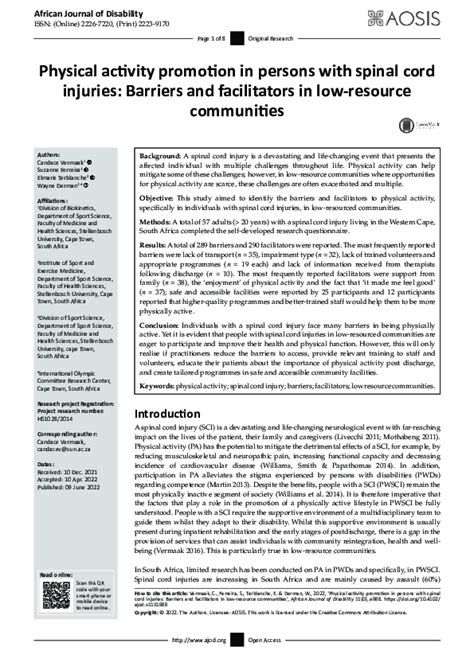Pdf Physical Activity Promotion In Persons With Spinal Cord Injuries