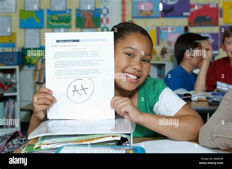 Girl Presenting Her Test Result Stock Photo Alamy