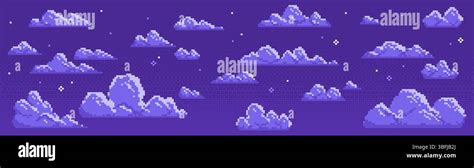 Pixel Clouds Set For Night Game Background Pixelated Cumulus