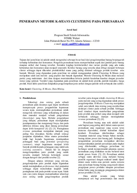Pdf Penerapan Metode K Means Clustering Pada Perusahaan