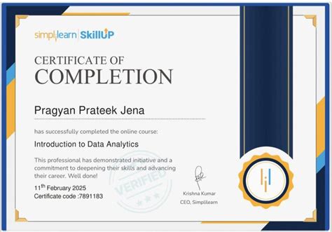 Finished Data Analytics Course From Simplilearn Pragyan Prateek