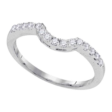 14kt White Gold Womens Round Diamond Curved Band Wedding Anniversary