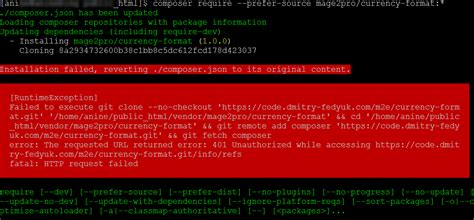 how to fix the failed to execute git clone 401 unauthorized while