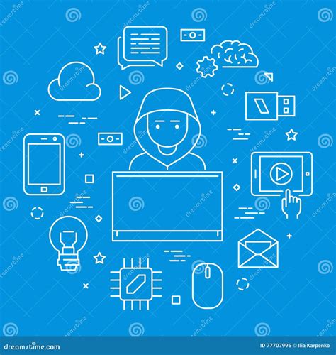 Hacker Or Programmer Character Design With Icon Set Come With