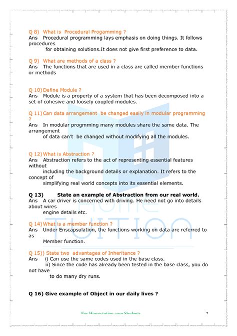 Important Questions For Class 11 Computer Science Chapter Object Oriented Programming