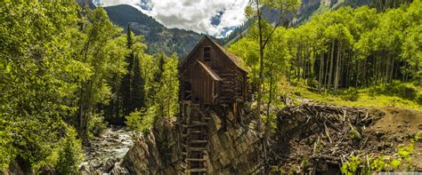 Forest House And Waterfall 4k Uhd Wallpaper For Ultrahd Desktop And Tv